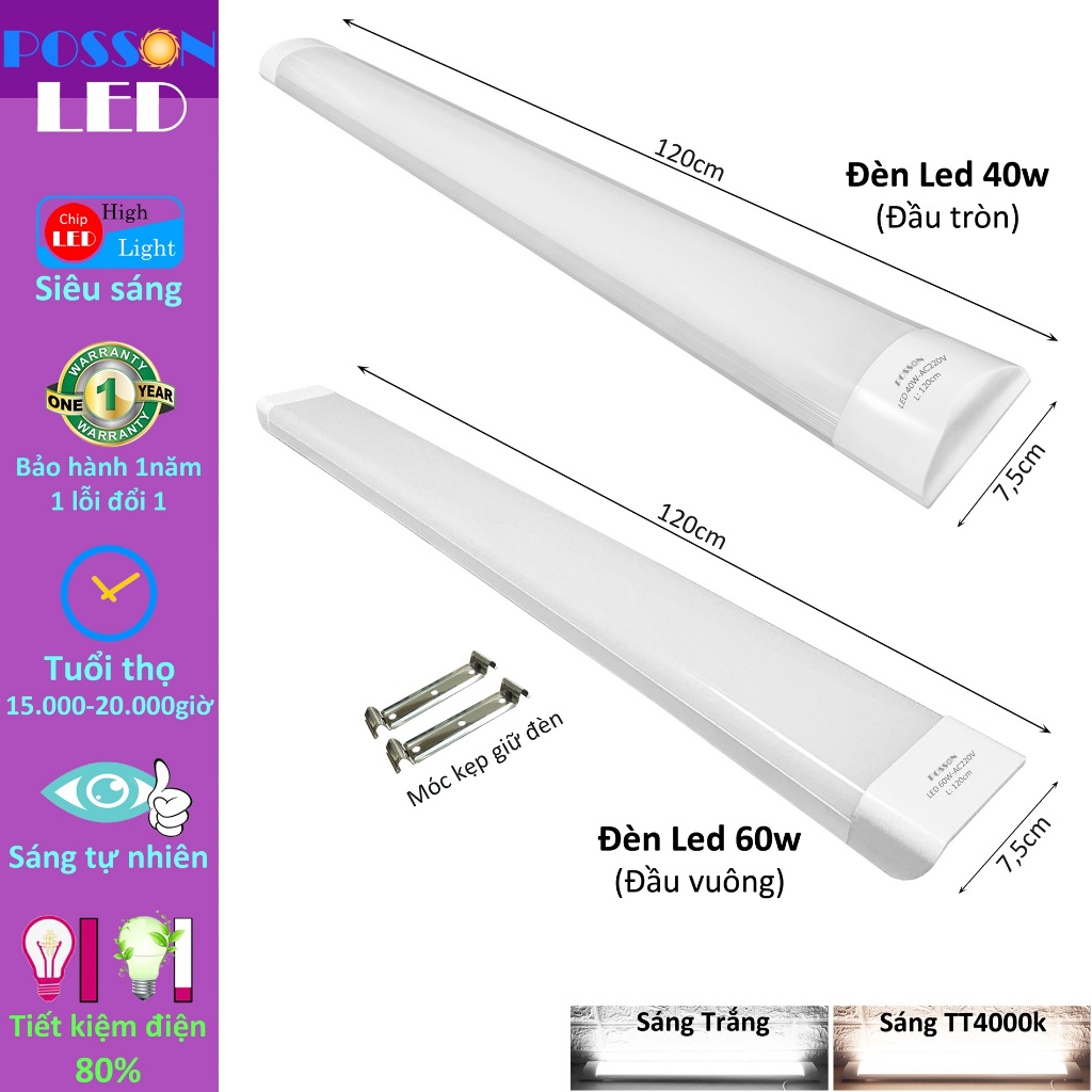 Đèn Led bán nguyệt 1m2 60w 40w 36w bóng tuyp Led 1,2m siêu sáng thay ...