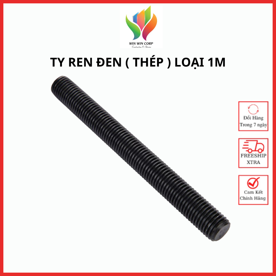 [1 cây] Thanh ren, ty ren đen (cùi song) M16, M18, M20, M22, M24 ...