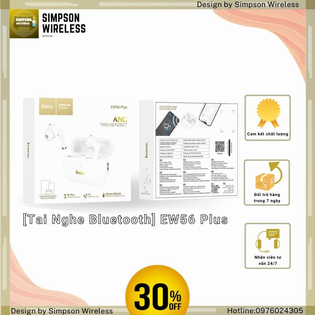 Tai nghe bluetooth V5.3 Hoco EW56 plus - pin 4h (Chống ồn chủ động ANC ...