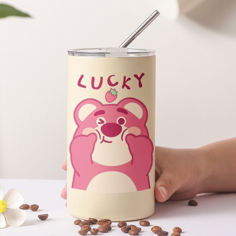 Ly Giữ Nhiệt Iced Americano Gấu Dâu Chất Liệu Inox 304 Cao Cấp Dung Tích 600ml Nắp Chống Tràn ...