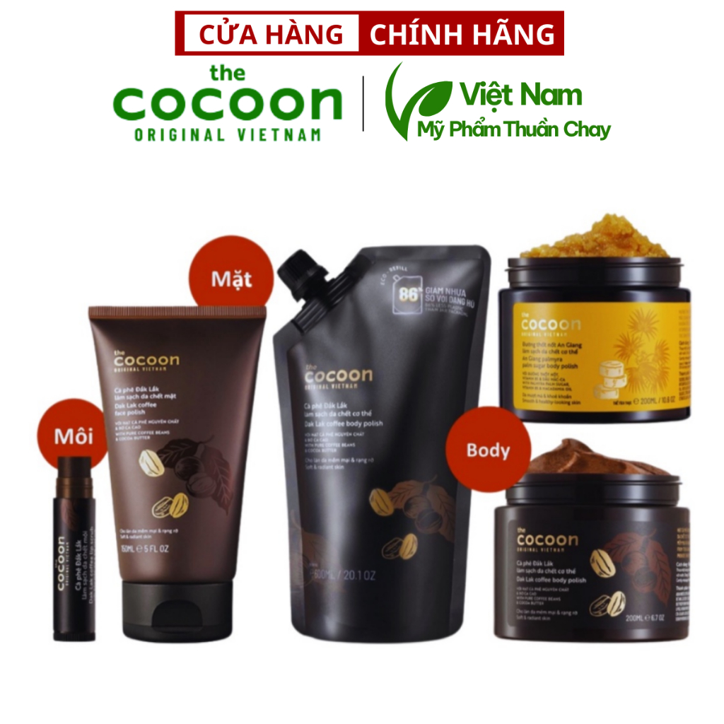 Tẩy tế bào chết Cocoon, giúp da mềm mại và rạng rỡ (5ml/150ml/200ml ...