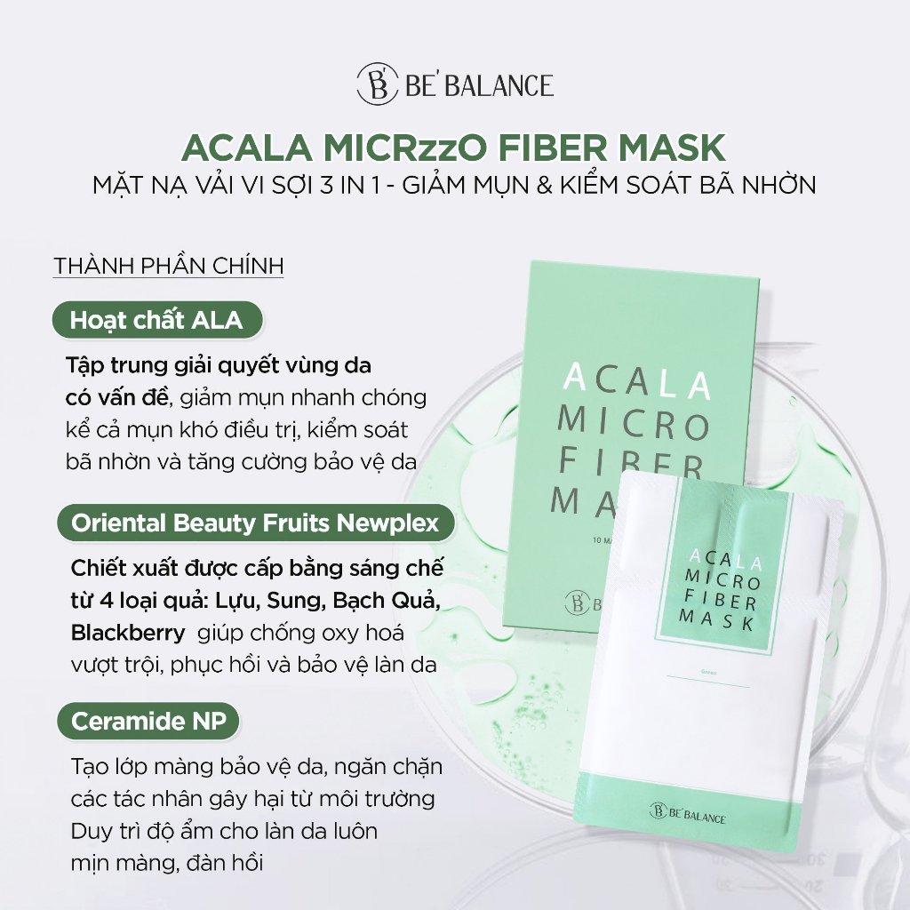 1 Miếng Mặt Nạ Vải Vi Sợi Be'Balance MICRO FIBER MASK 3in1 giúp Làm Đẹp ...
