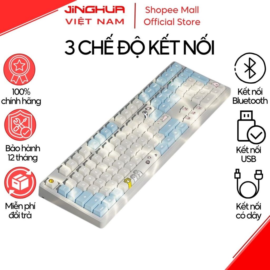Bàn Phím Cơ Bluetooth Không Dây JINGHUA Eweadn MT87, 3 Chế Độ Kết Nối, Tương Thích Với Mọi Thiết ...