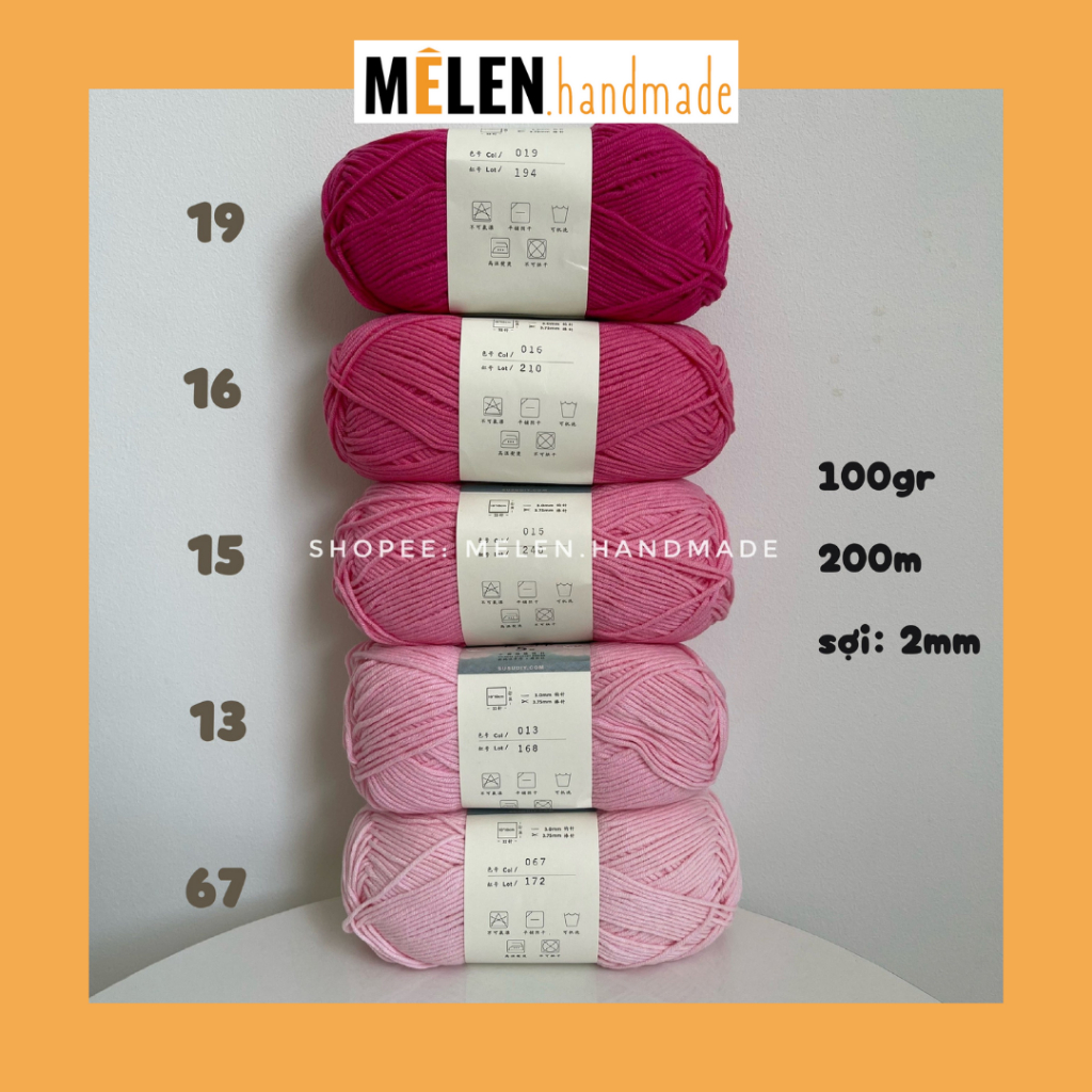 [HỒNG] Combo len Susan 5 - màu hồng - Len Susan's Family 5 100g sợi 2mm ...