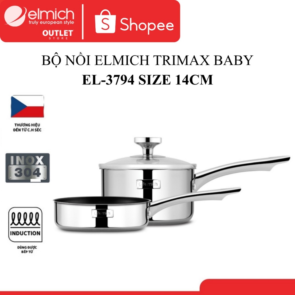 Bộ Nồi quánh và chảo chống dính inox đáy liền Elmich Trimax Baby EL-3794 (Đường kính 14cm ...