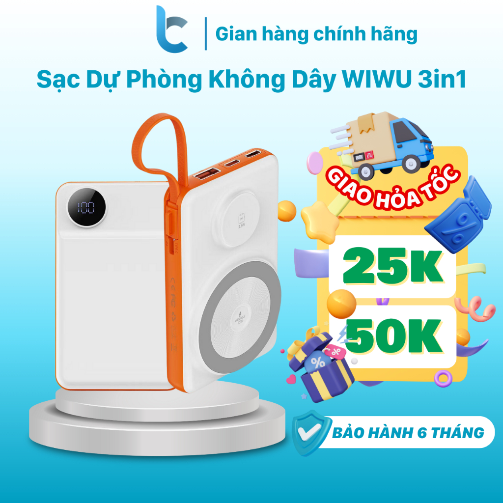 Sạc Dự Phòng Không Dây 3in1 WIWU Core Wi-P007 Cho IPHONE 15W, AW 2.5W, Dung Lượng 10.000mAh ...