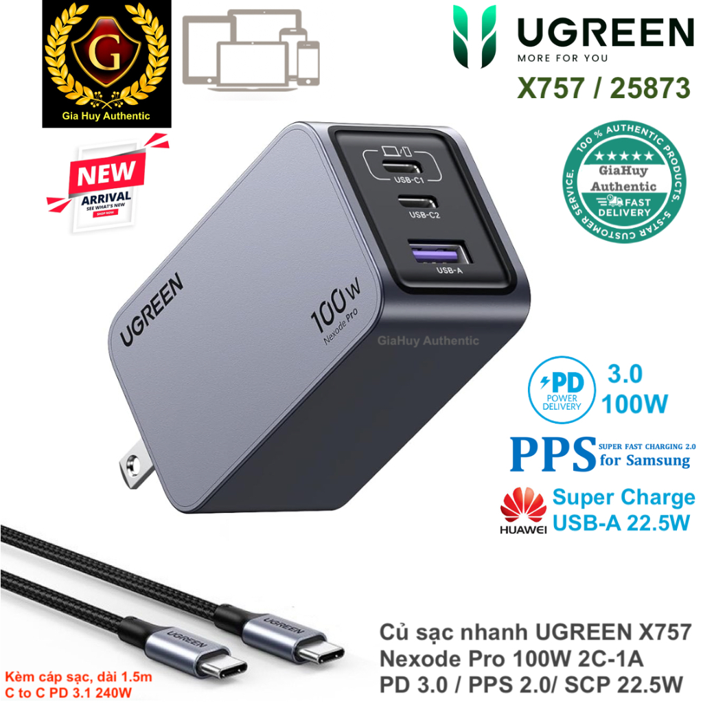 Củ sạc nhanh UGREEN Nexode Pro X757 100W 2C-1A PD 3.0/ PPS 2.0/ SCP - Hàng Chính Hãng Uỷ Quyền ...