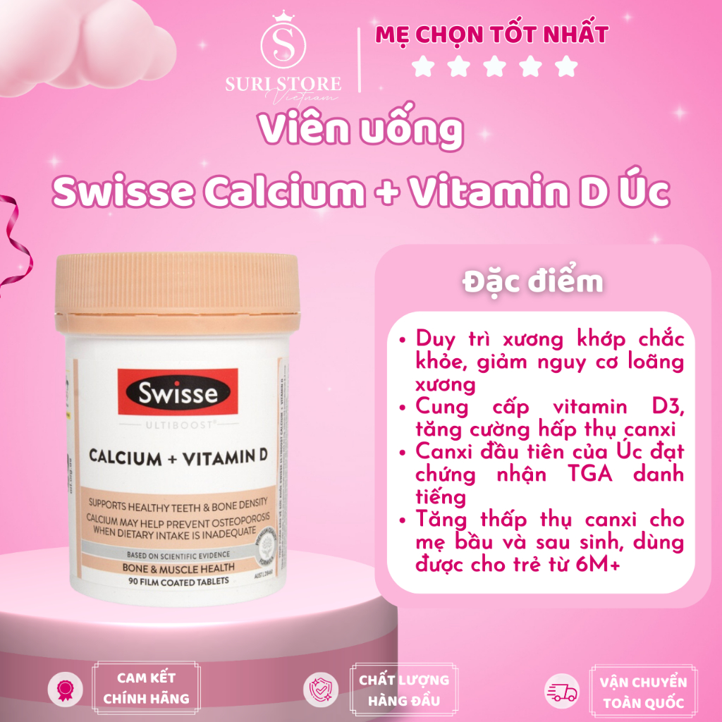 Viên uống Canxi và Vitamin D cho mẹ bầu Swisse Calcium Vitamin D Úc ...