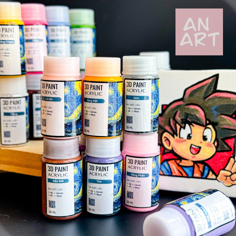 Màu Acrylic 3D, 5D 30ml - Bảng màu 1, Custom Giày, Vải, Túi, Vẽ Lên ...