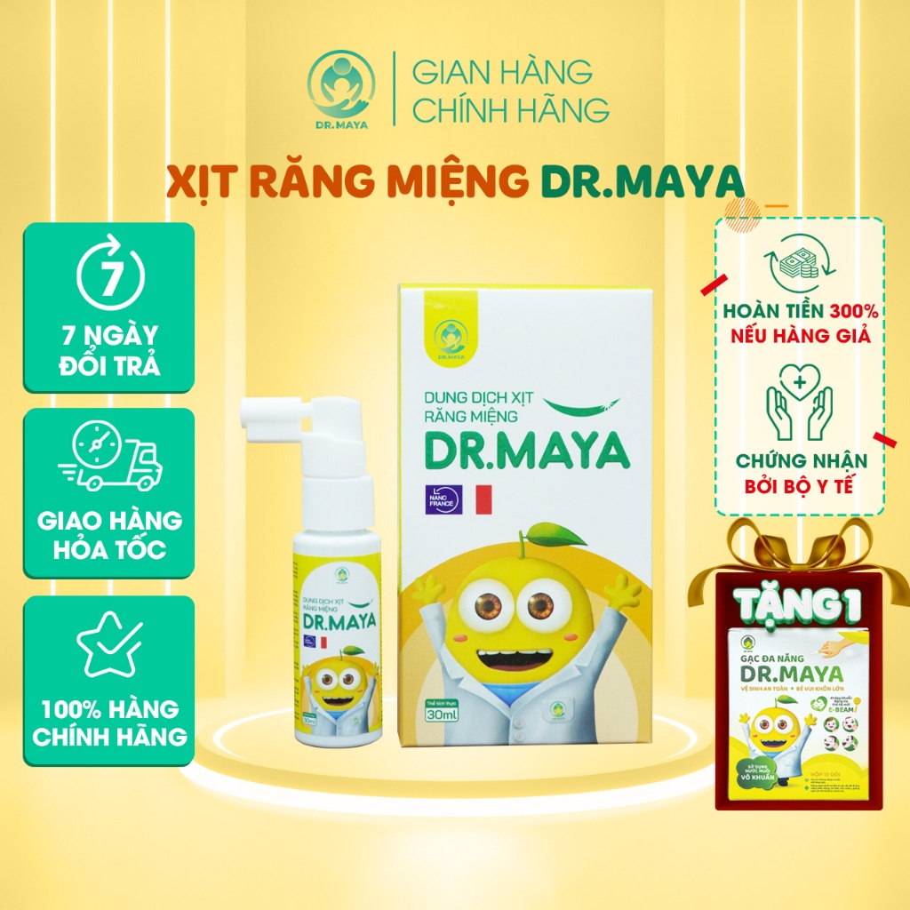 Xịt Răng Miệng Dr.Maya - Vệ Sinh khoang miệng, chống sâu răng, nấm lưỡi, lưỡi bản đồ từ sơ sinh ...