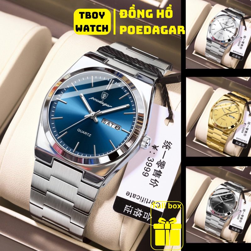 Đồng hồ nam Poedagar E930 chính hãng cao cấp dây kim loại thép bạc sang ...