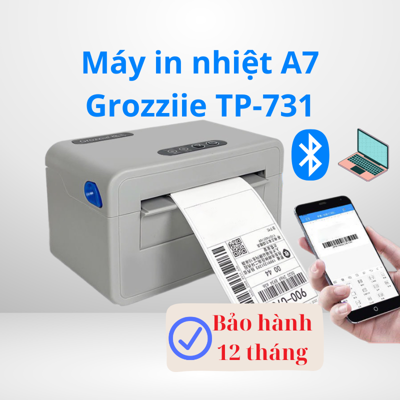 Máy in nhiệt Grozziie TP-731, kết nối Usb với máy tính, khổ A7, in đơn ...