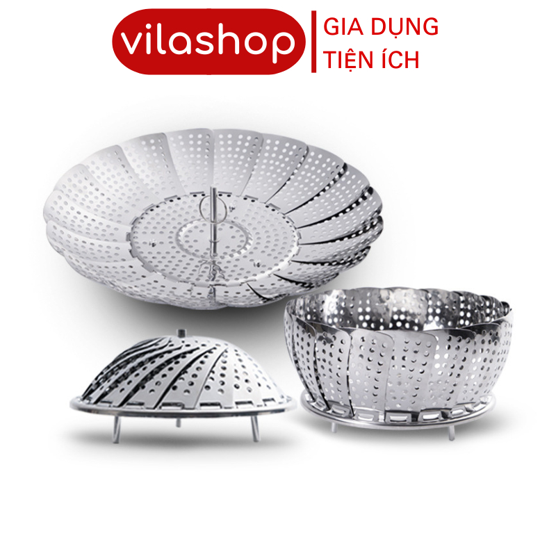 Khay Hấp Inox Vilahome, Vỉ Hấp 3 Chân Có Móc Nhấc, Điều Chỉnh Độ Mở Phù ...