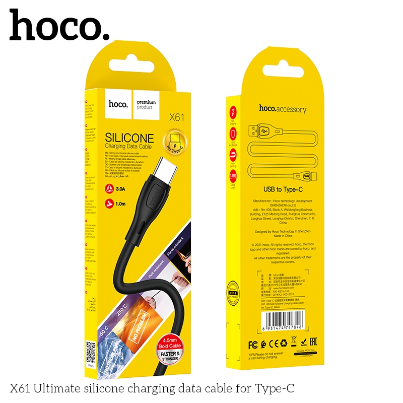 Cáp sạc nhanh Hoco X61 USB to TypeC 3A, dài 1M (màu Random) - Nhất Tín ...