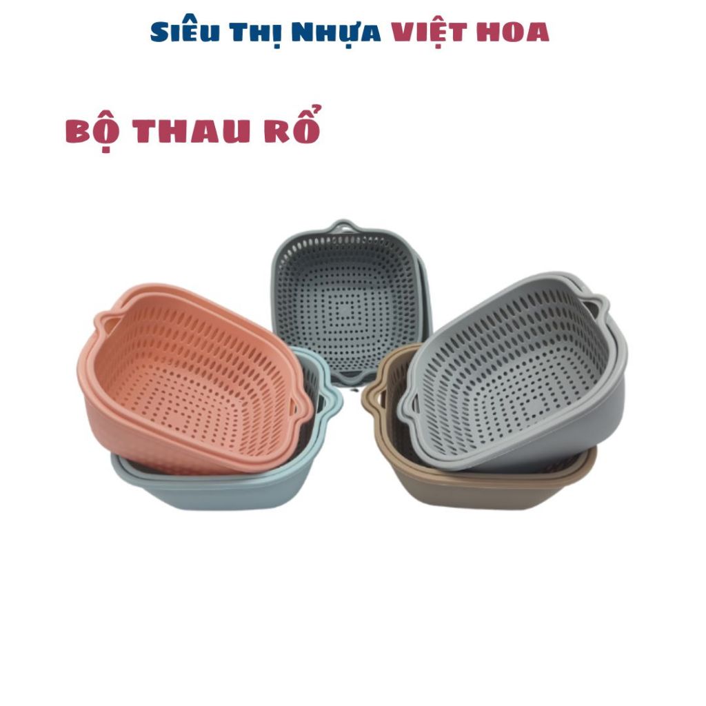 Thau rổ đôi vuông đựng rau củ quả, lỗ thoát nước tốt, nhựa cao cấp Châu ...