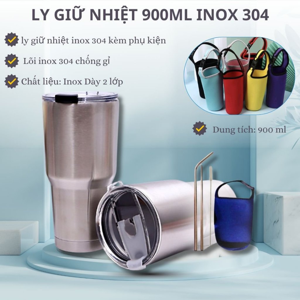 [HÀNG CHUẨN INOX] Ly Giữ Nhiệt 900ml Bằng Inox 304 giữ nóng và lạnh đều ...
