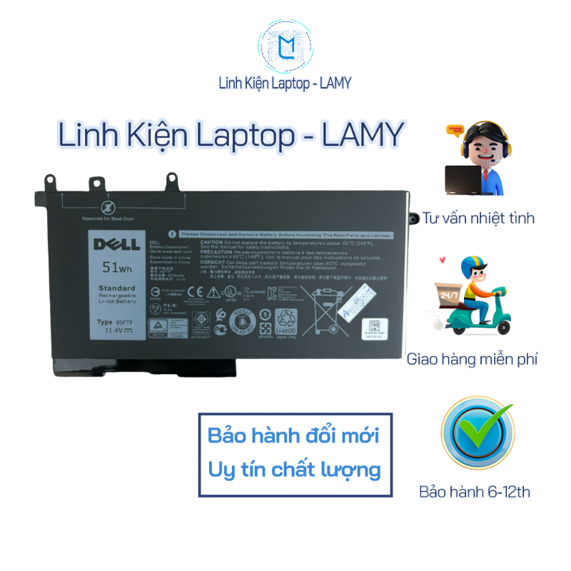Pin Laptop Dell LATITUDE 5280 5290 NGẮN 51WH 93FTF 3CELL D4CMT 4YFVG ...