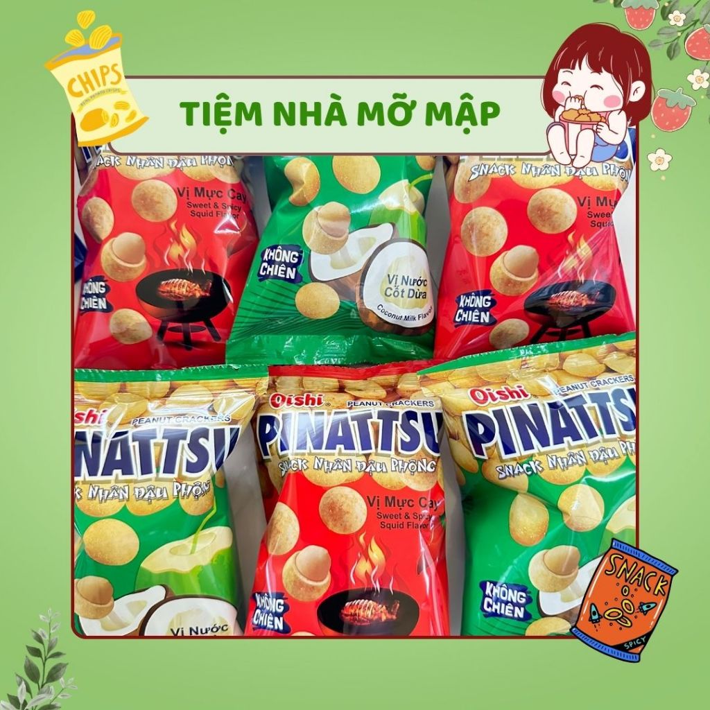 Snack nhân đậu phộng Pinattsu Oishi vị nước cốt dừa và mực cay gói 13g ...