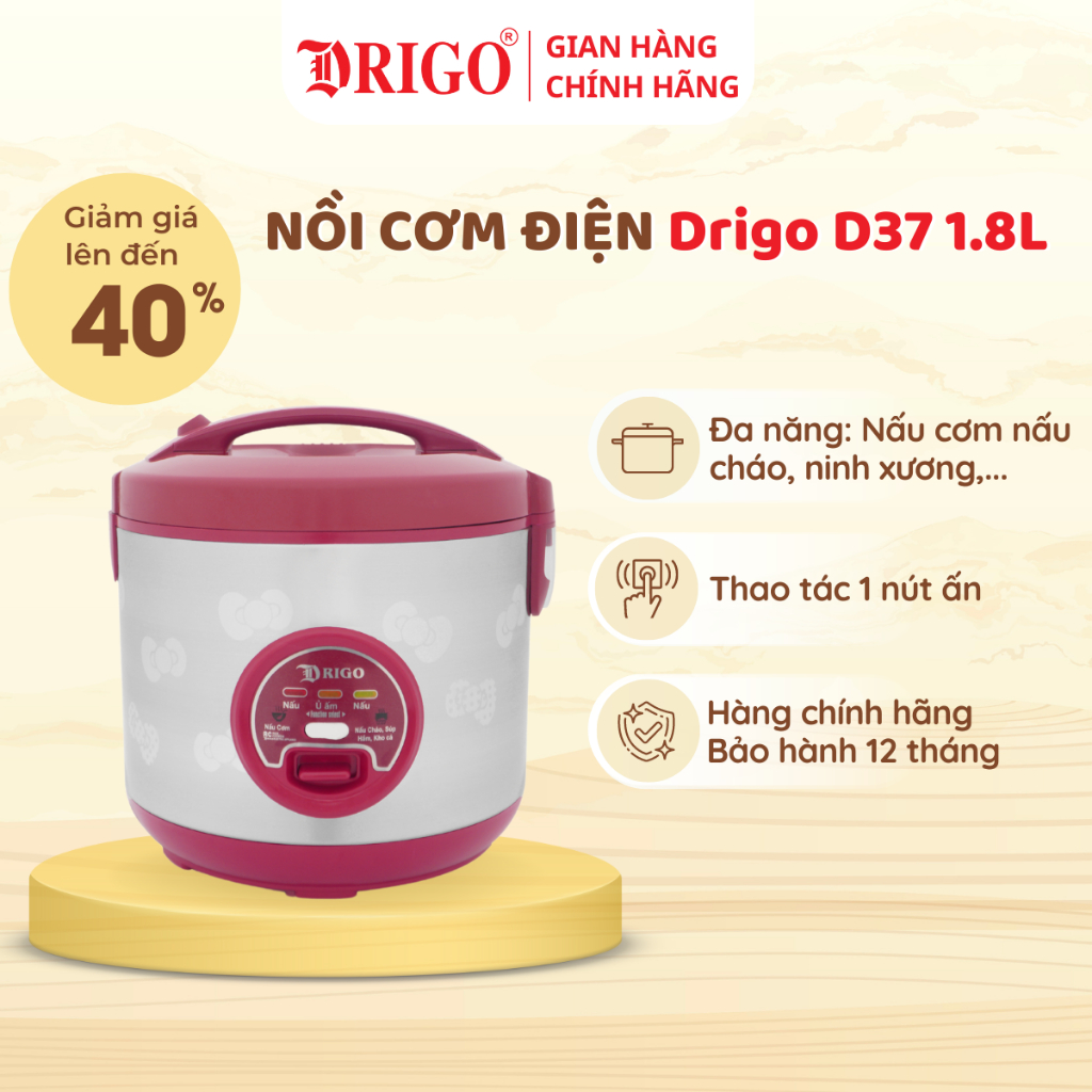 Nồi cơm điện Drigo D37 1.8L đa năng chính hãng, nồi cơm điện cho gia đình - Bảo hành 12 tháng ...