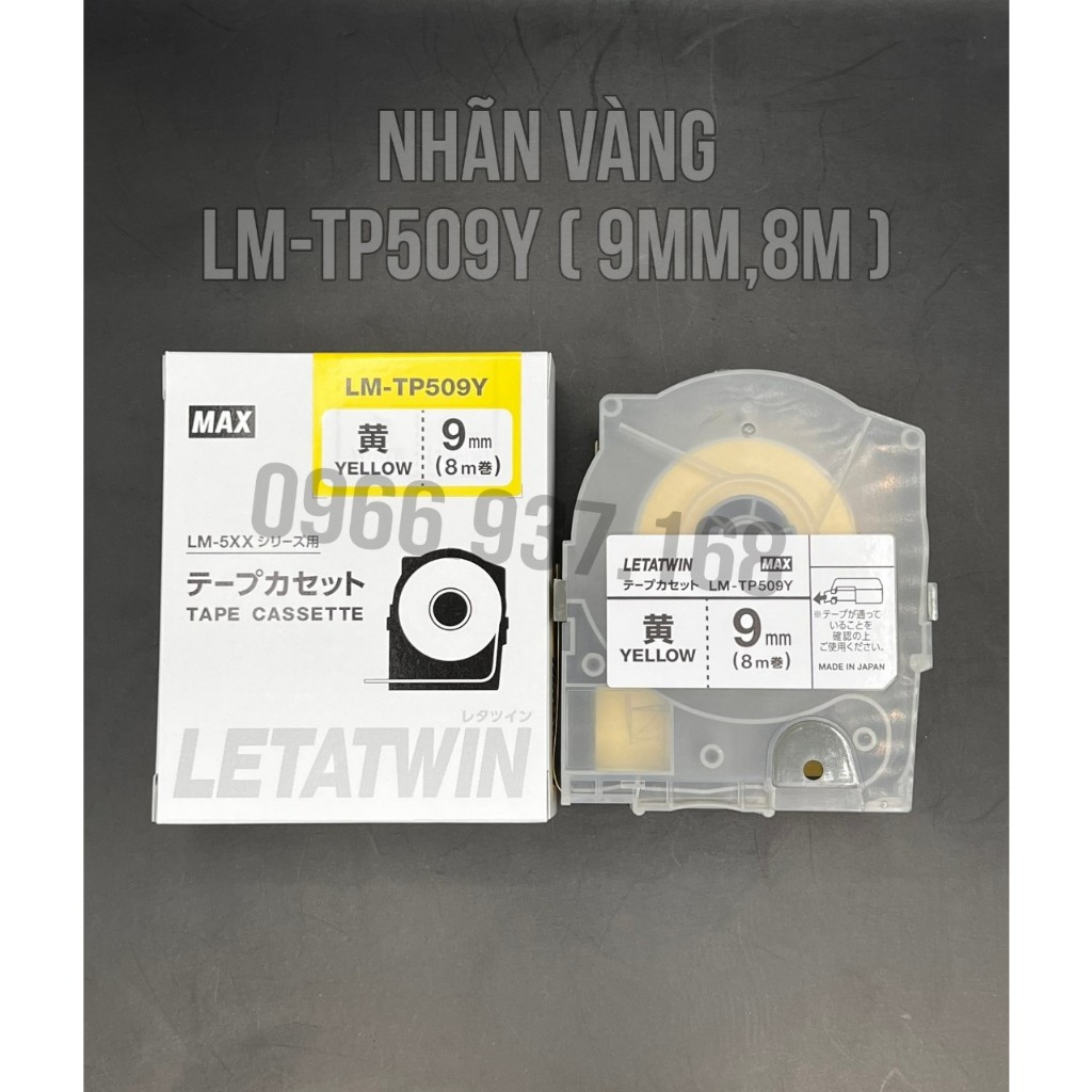 Nhãn vàng LM-TP509Y ( 9mm,8m) dùng cho máy in đầu coss LM-550A, LM ...