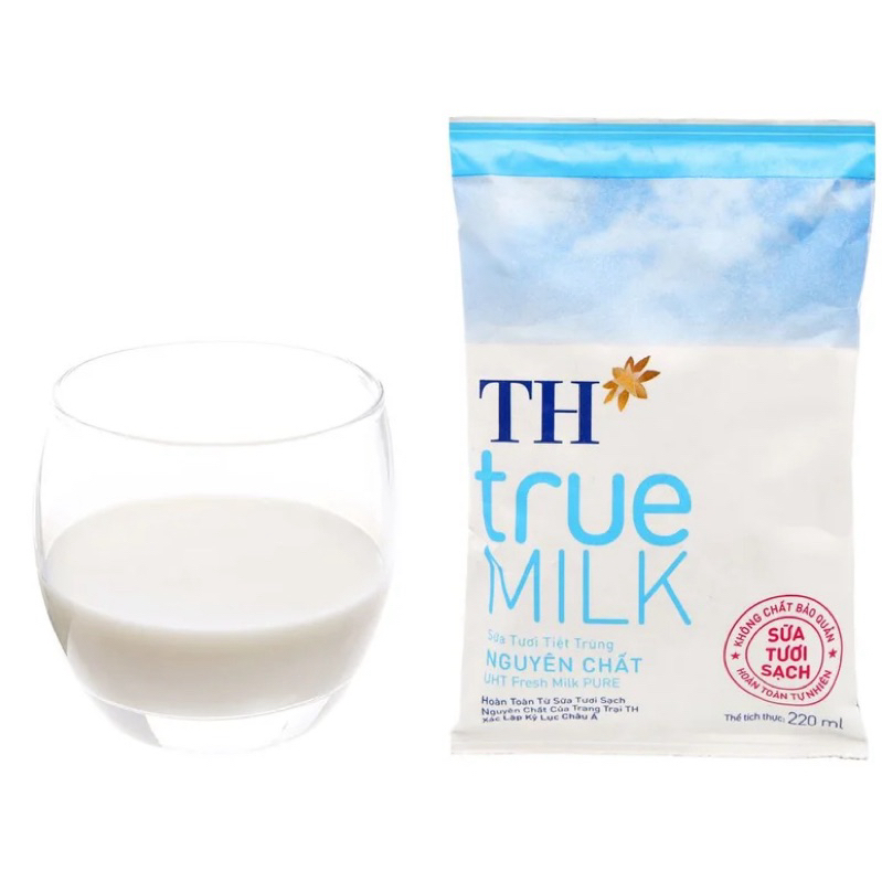 Bịch sữa tươi tiệt trùng nguyên chất không đường TH true MILK 220ml ...