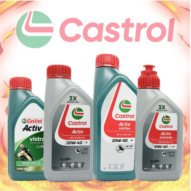 Dầu nhớt xe CASTROL ACTIV 10w40 20w40 4T nhớt xe tay ga, dầu xe máy số ...