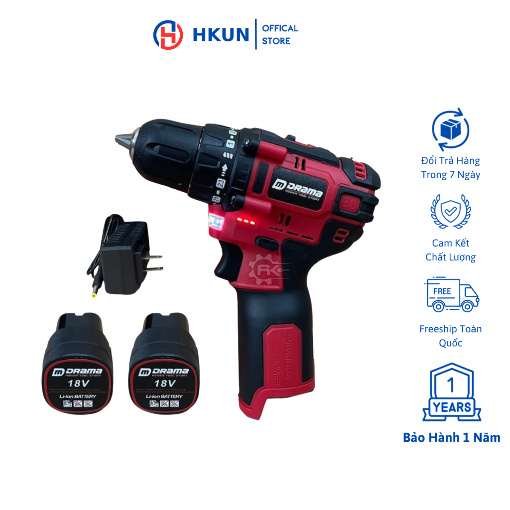 Máy khoan pin DRAMA D-5018 Không chổi than Lực siết 60Nm 2 chức năng | Shopee Việt Nam