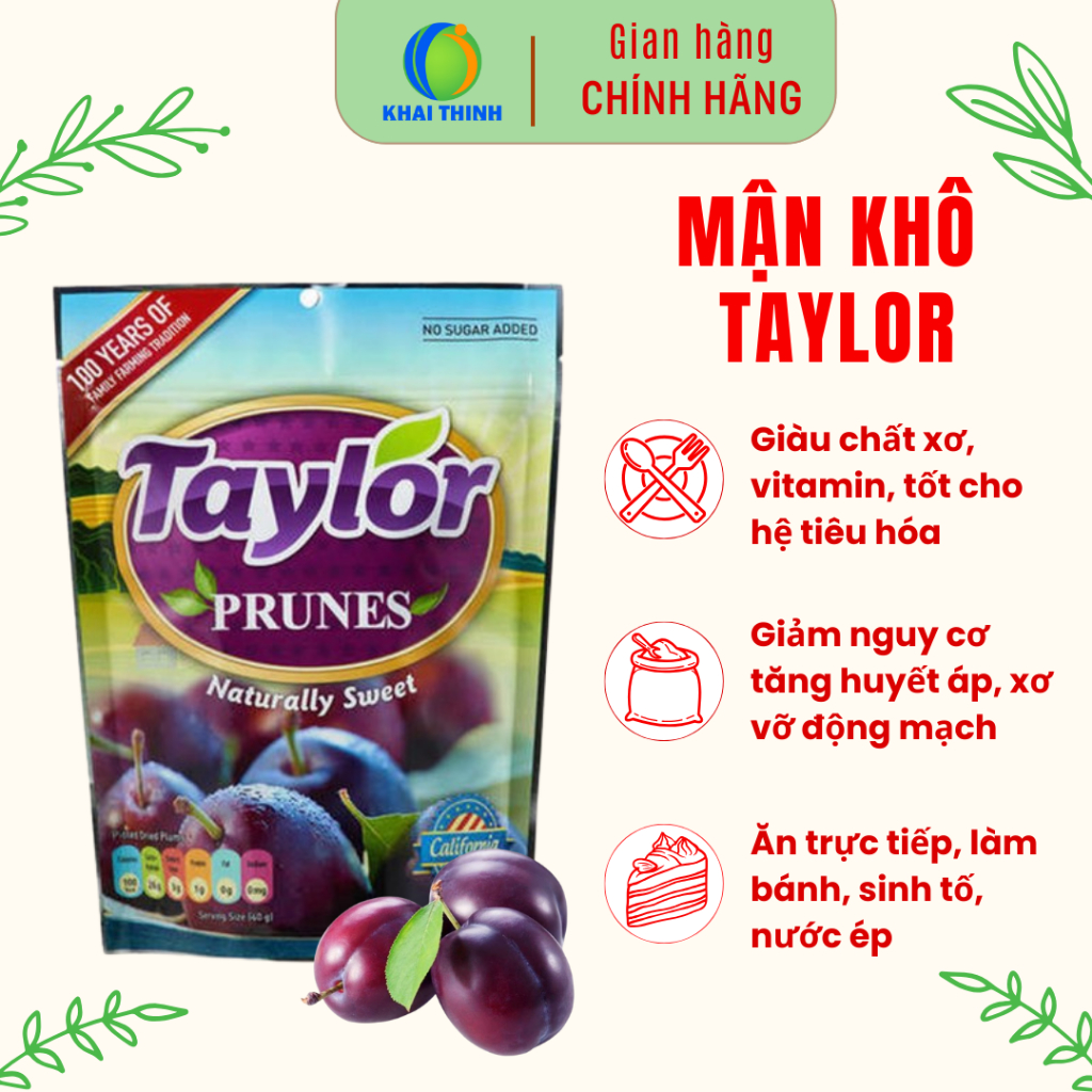 Mận Khô, Mận Sấy Tự Nhiên (Không Thêm Đường) Taylor PRUNES NATURALLY ...