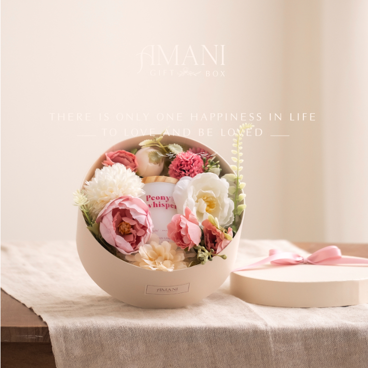 Hộp Quà Tặng Hoa Lụa Tone Hồng Kèm Nến Thơm Cao Cấp 4.0oz Amani Gift ...