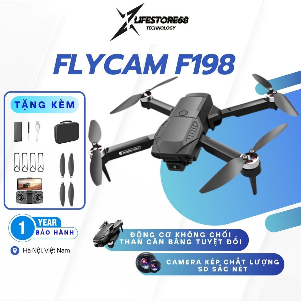 Flycam mini F198,Playcam động cơ bền bỉ mạnh mẽ pin 1800mAH,Play cam ...
