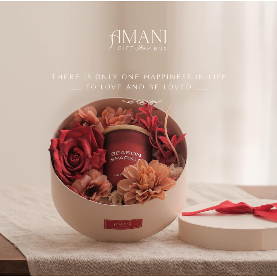 Hộp Quà Tặng Hoa Lụa Tone Đỏ Kèm Nến Thơm Cao Cấp 4.0oz Amani Gift Box ...