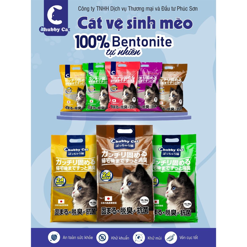 Tải 27kg - 3 túi 18L Cát vệ sinh cho mèo chính hãng CHUBBY CAT công nghệ Nhật Bản dòng cát đất ...