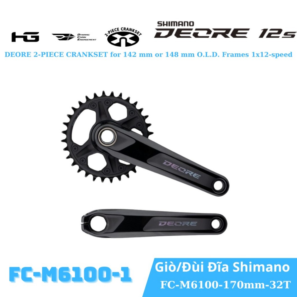 Đùi Đĩa Xe Đạp SHIMANO DEORE FC-M6100 32T 170/175 Mm Crankset 1x12 Tốc Độ Dành Cho Xe MTB ...