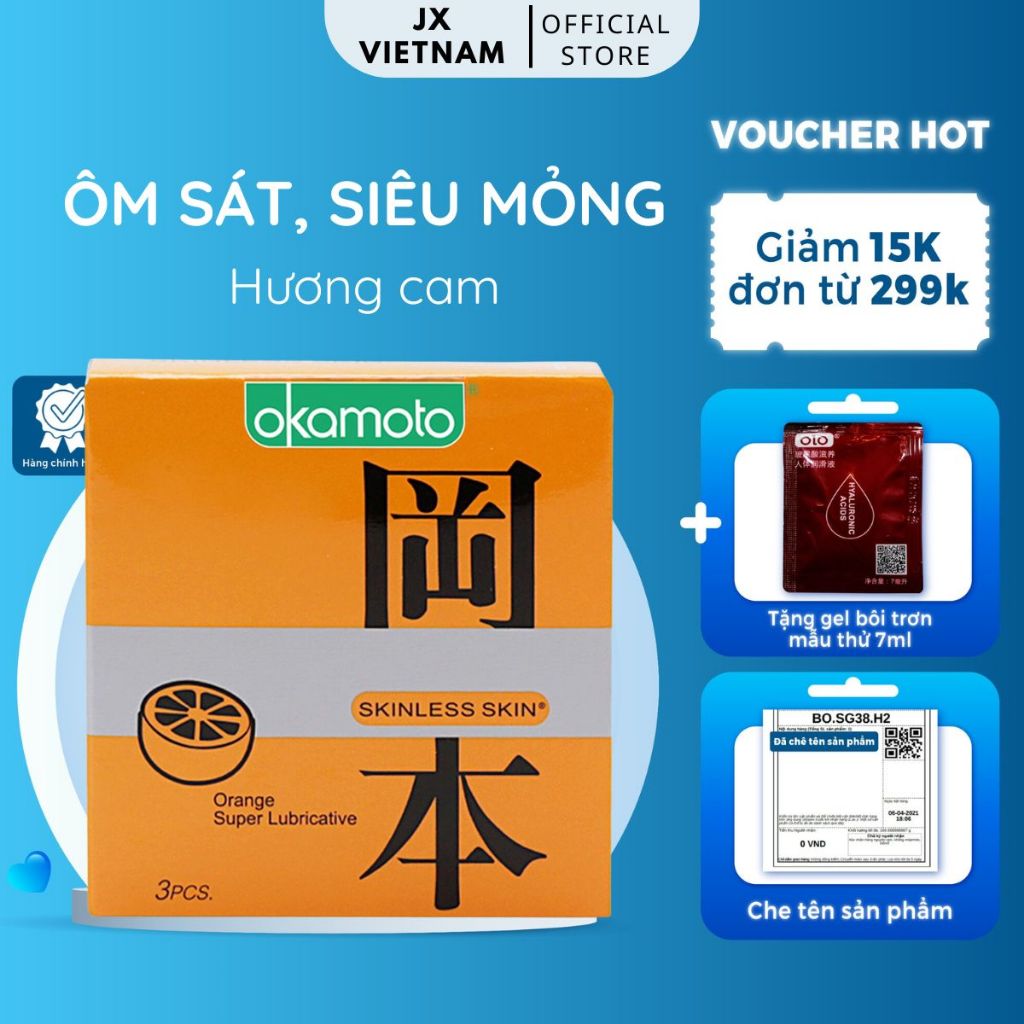 Bao Cao Su Okamoto Skinless Skin Orange Lubricated,Hộp 3 Cái, BCS Siêu ...