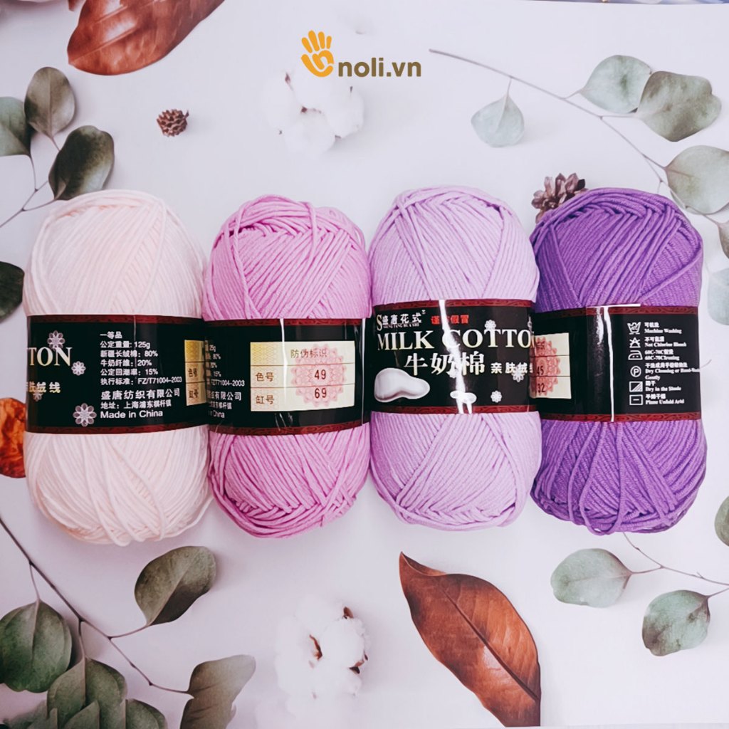 Len milk cotton 125g loại 1 se tròn, săn chắc, tơi xốp, đan móc khăn ...