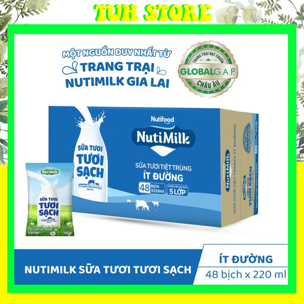 Thùng 48 Bịch NutiMilk Sữa Tươi Tươi Sạch Ít Đường 220ML/Bịch-TUH ...
