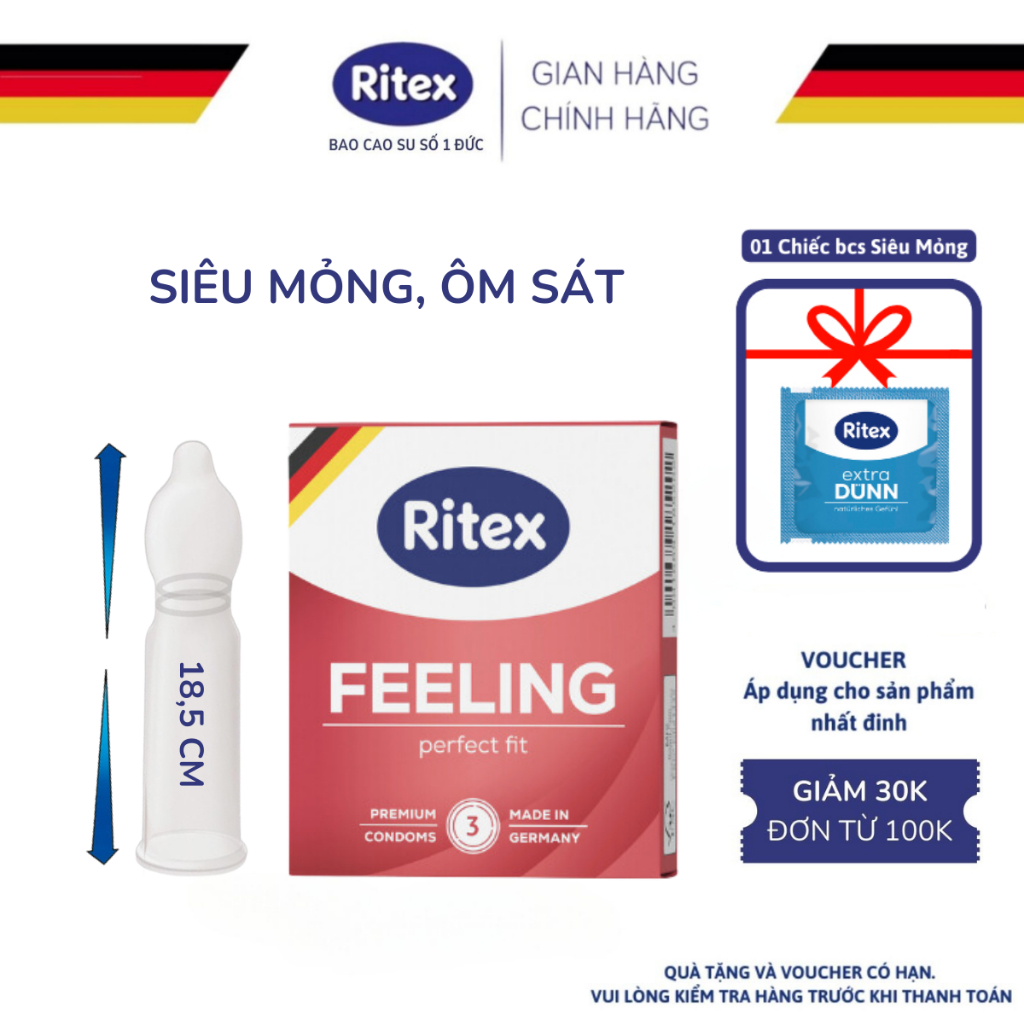 Bao Cao Su Siêu Mỏng RITEX FEELING Size To Nhiều Gel Bôi Trơn Hộp 3 BCS ...