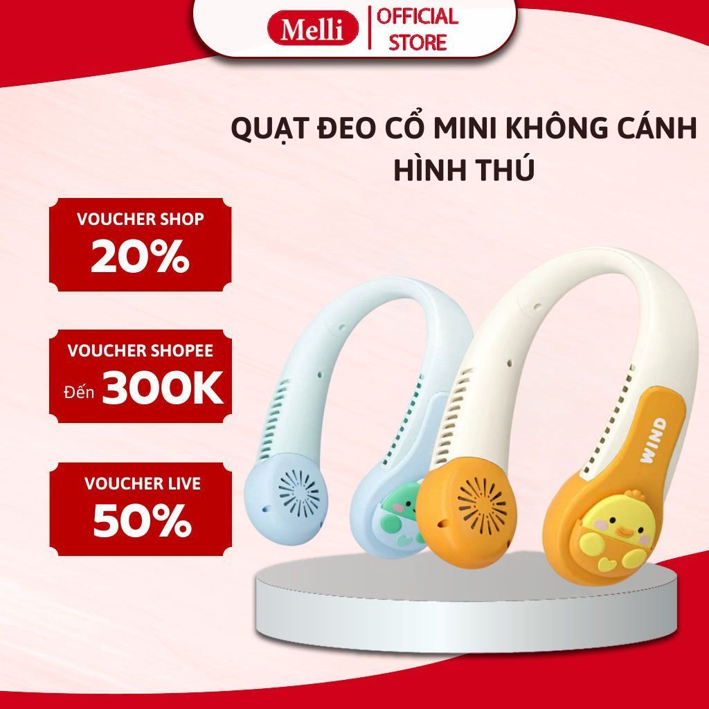 Quạt Đeo Cổ Mini Không Cánh Hình Thú Wind 3D Melli 3 Tốc Độ Gió Sạc Usb ...