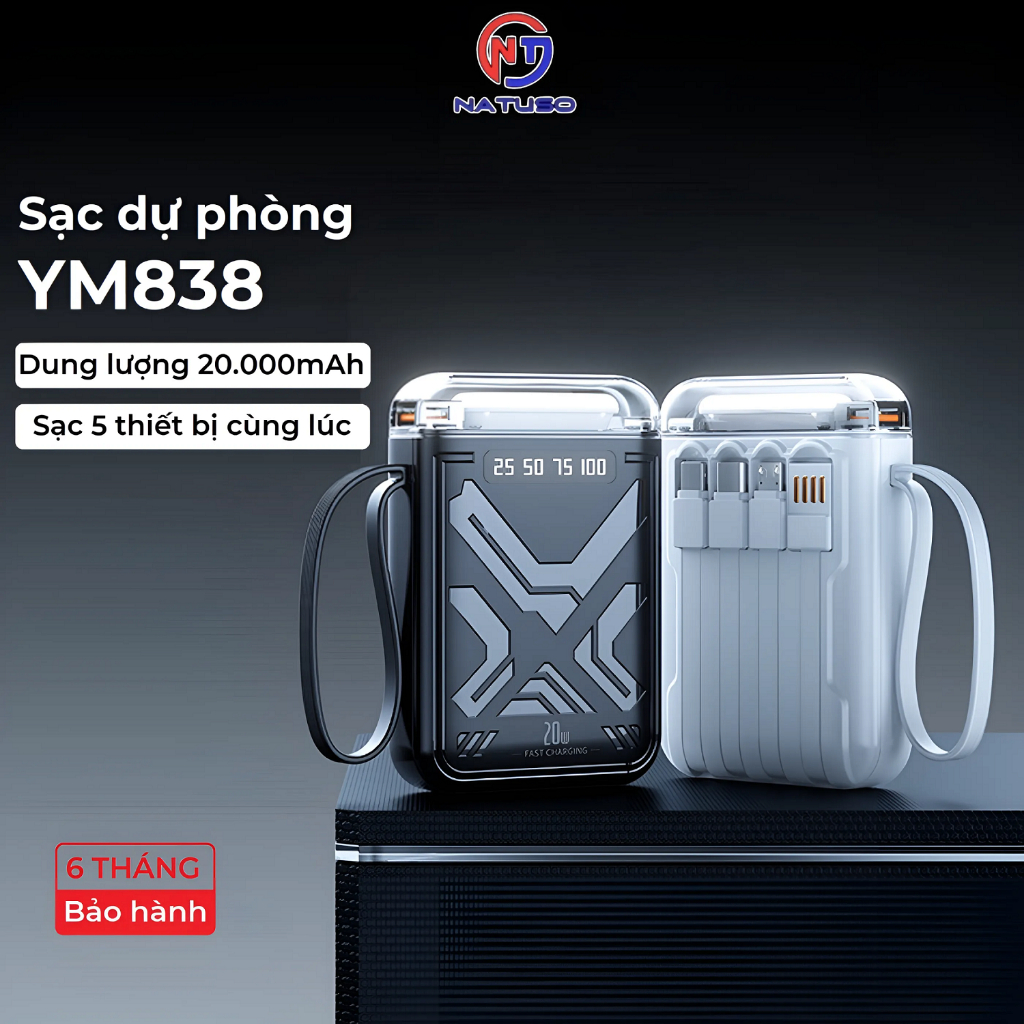 Sạc dự phòng 20000mAh sạc nhanh pin mini dung lượng lớn có sẵn dây sạc ...