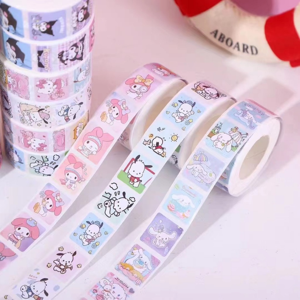 Cuộn sticker 500 tem, 200 tem SANRIO, KUROMI,CINNAMOROLL sticker niêm ...