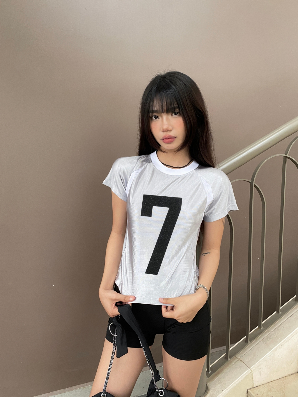 Áo Baby tee thể thao số 7, chất liệu vải bóng phối lưới thoải mái thoáng mát, in nhũ lấp lánh ...