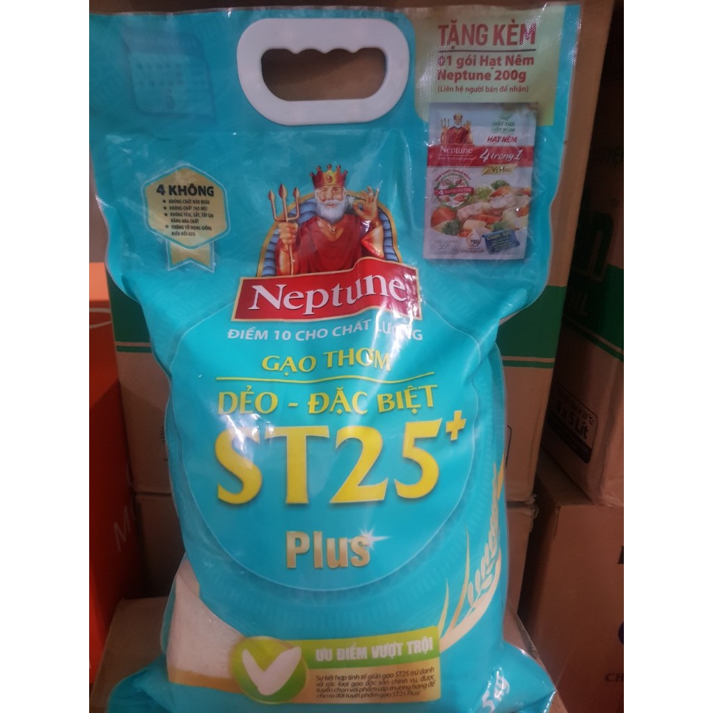 Gạo Thơm Dẻo Đặc Biệt ST25 Plus Neptune 5kg-Tặng kèm 01 gói hạt nêm ...