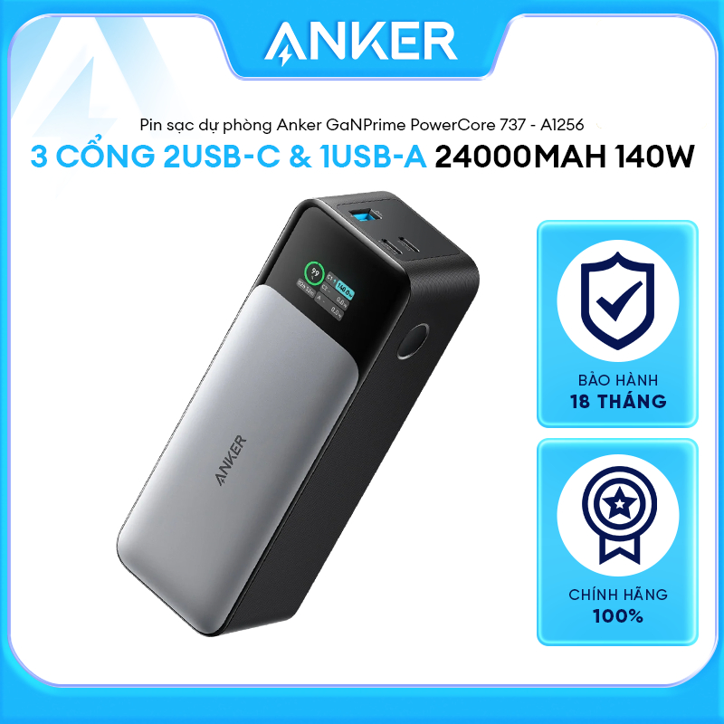 Pin Sạc Dự Phòng ANKER 737 GaN Prime PowerCore 24000mAh 140W - 3 cổng 2USB-C & 1USB-A - A1289 ...