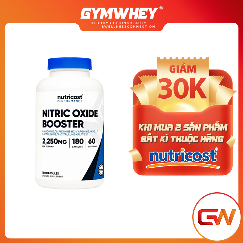NUTRICOST NITRIC OXIDE BOOSTER 2250MG 180 Viên Nhộng Cải Thiện Sự Lưu Thông Của Máu, Hỗ Trợ Sức ...