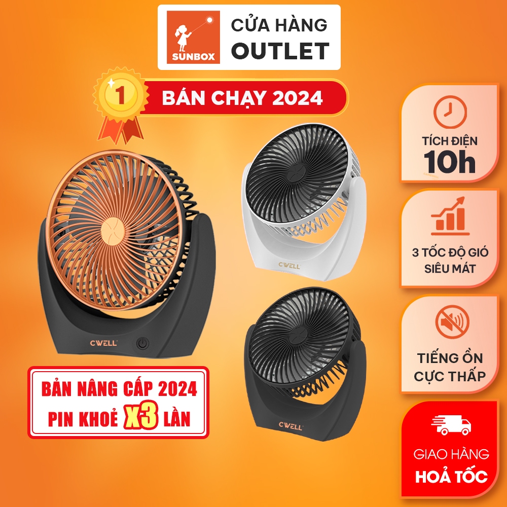 Quạt tích điện mini CWELL pin 10H, 2-3 tốc độ gió mát, xoay linh hoạt ...