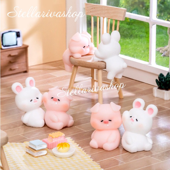Tượng đôi bạn thỏ heo ngủ ngày decor tiểu cảnh, terrarium | Shopee Việt Nam