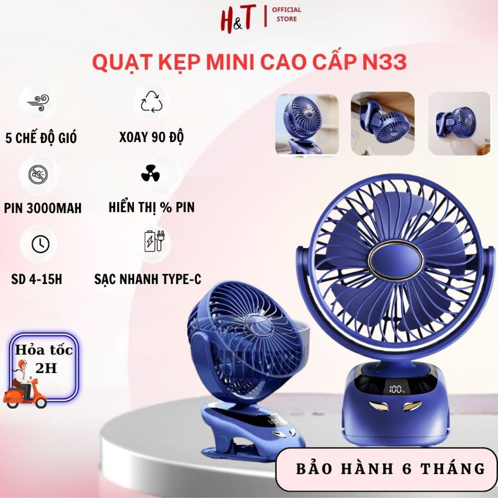 Quạt cầm tay mini sạc điện - Quạt kẹp tích điện để bàn N33 dung lượng ...