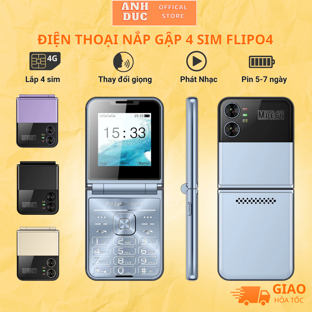 Điện Thoại Nắp Gập Flipo4 4 Sim 4 Sóng,Màn Hình Hiển Thị Thông Báo ...