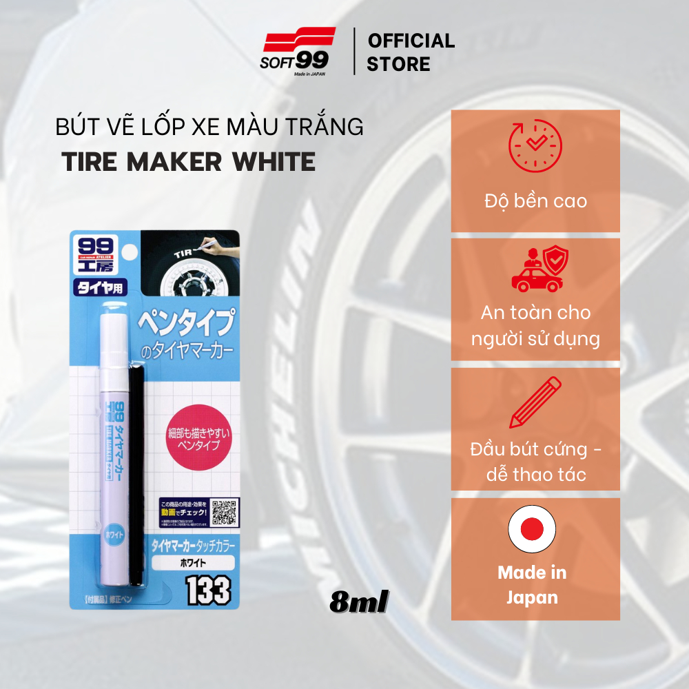 Bút vẽ lốp xe, bút vẽ thông số lốp xe màu trắng Soft99 Tire Marker White B-133 8ml | Shopee Việt Nam