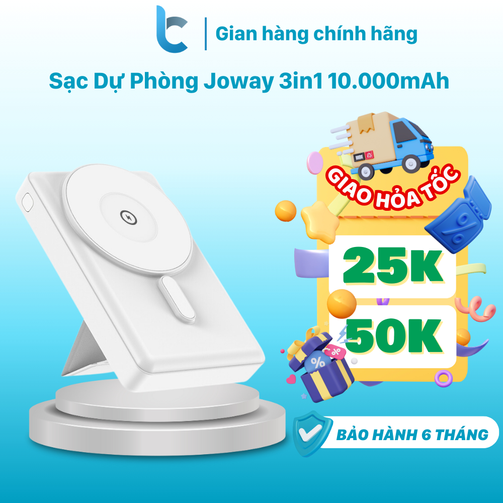 Sạc Dự Phòng Không Dây JOWAY 3in1 Cho IPHONE 15W, AW 2.5W, AP 3W, Dung Lượng 10.000mAh, Sạc ...